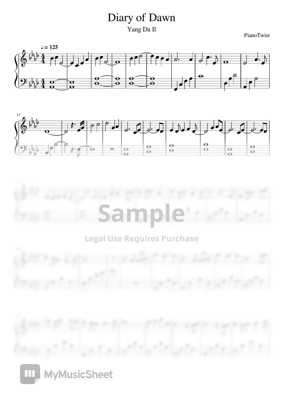 Yang Da Il - Diary of Dawn (Tale of the Nine Tailed OST Part. 4) Sheet Music by Piano Twist