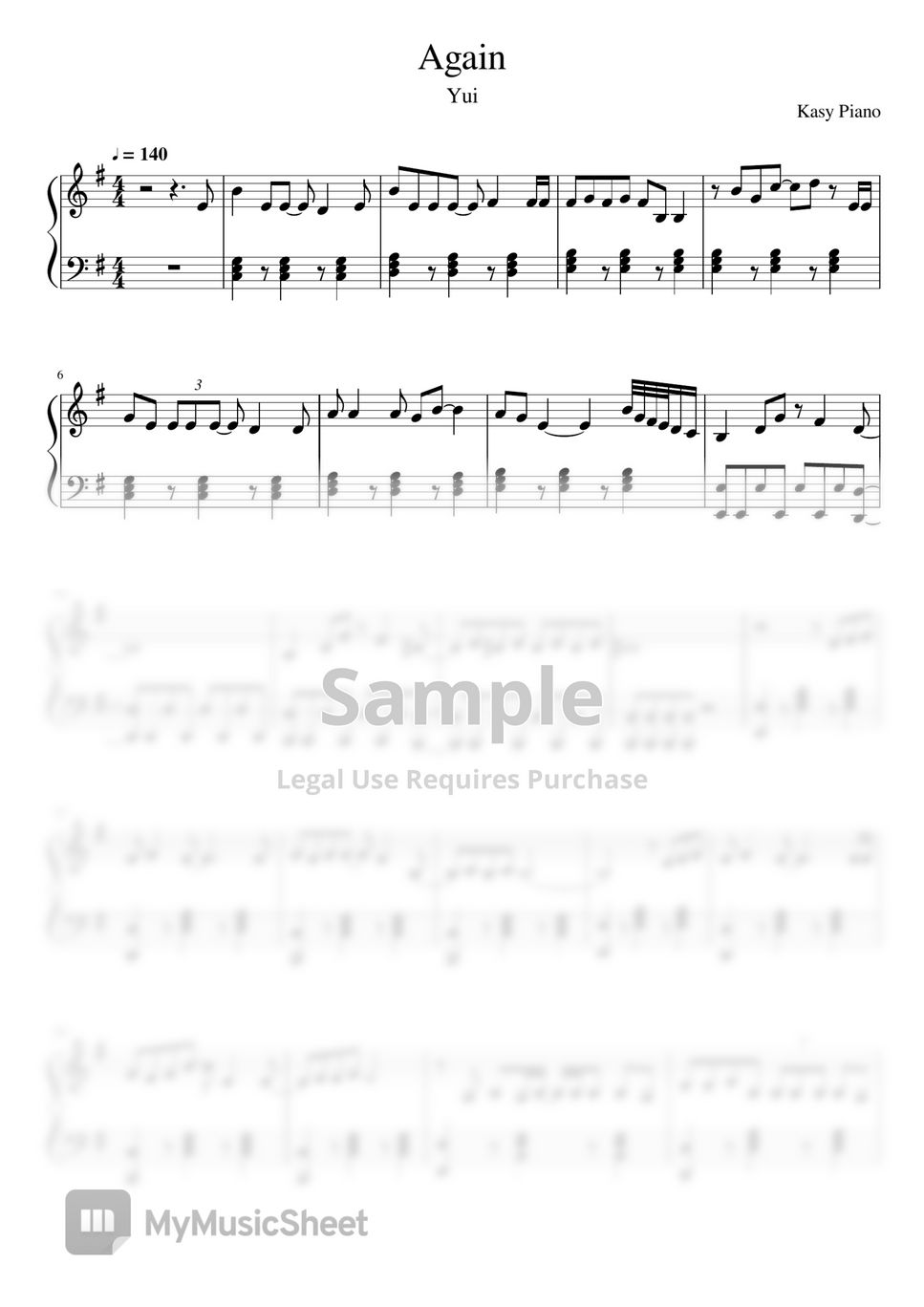 Yui - Again Sheet Music by Kasy Piano