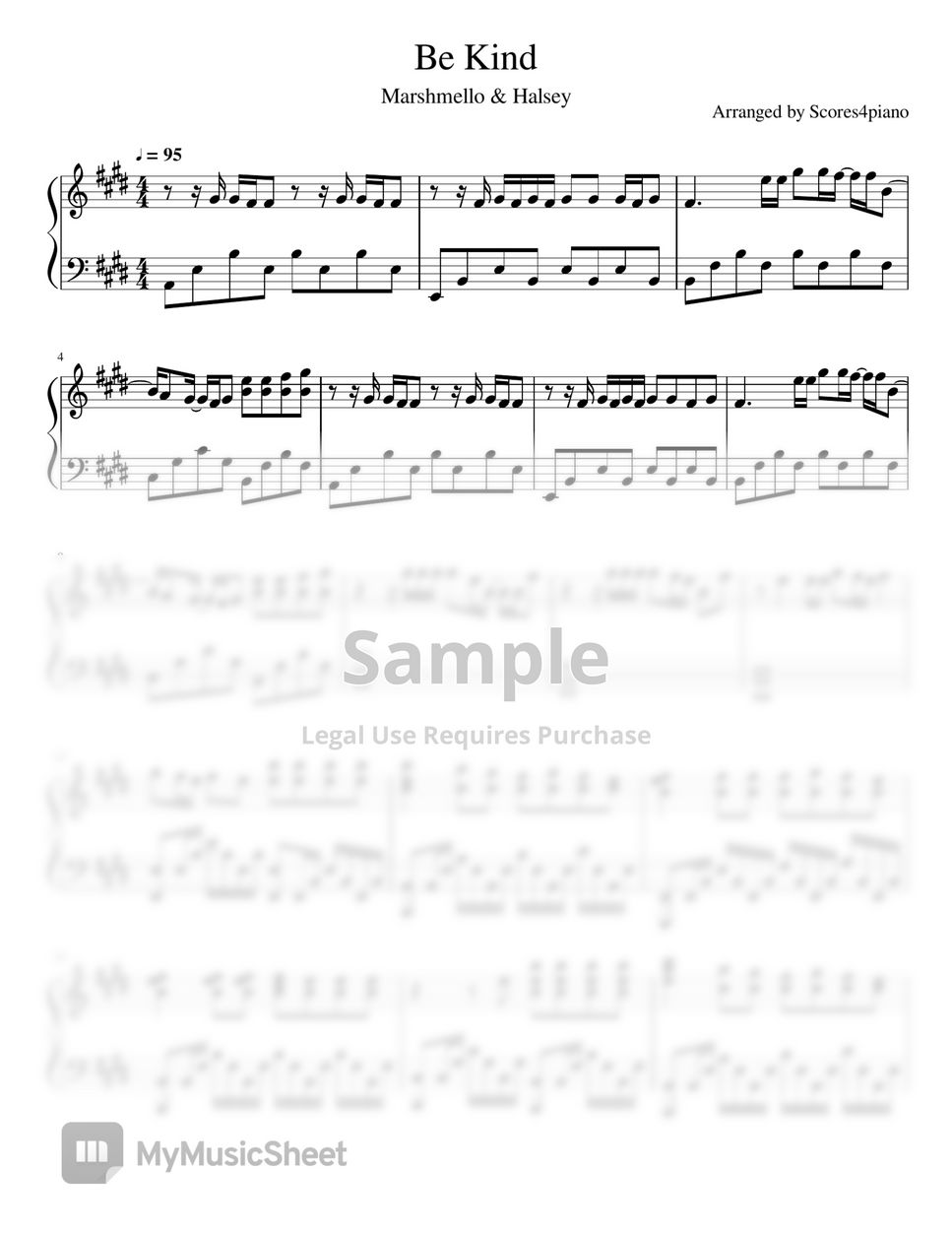 Marshmello & Halsey - Be Kind 악보 by Scores4piano
