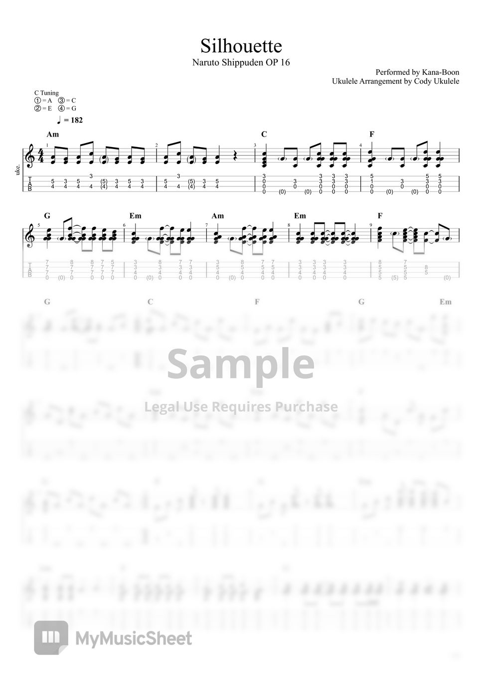 KANA-BOON - Silhouette Tab + 단선 악보 by Cody Ukulele