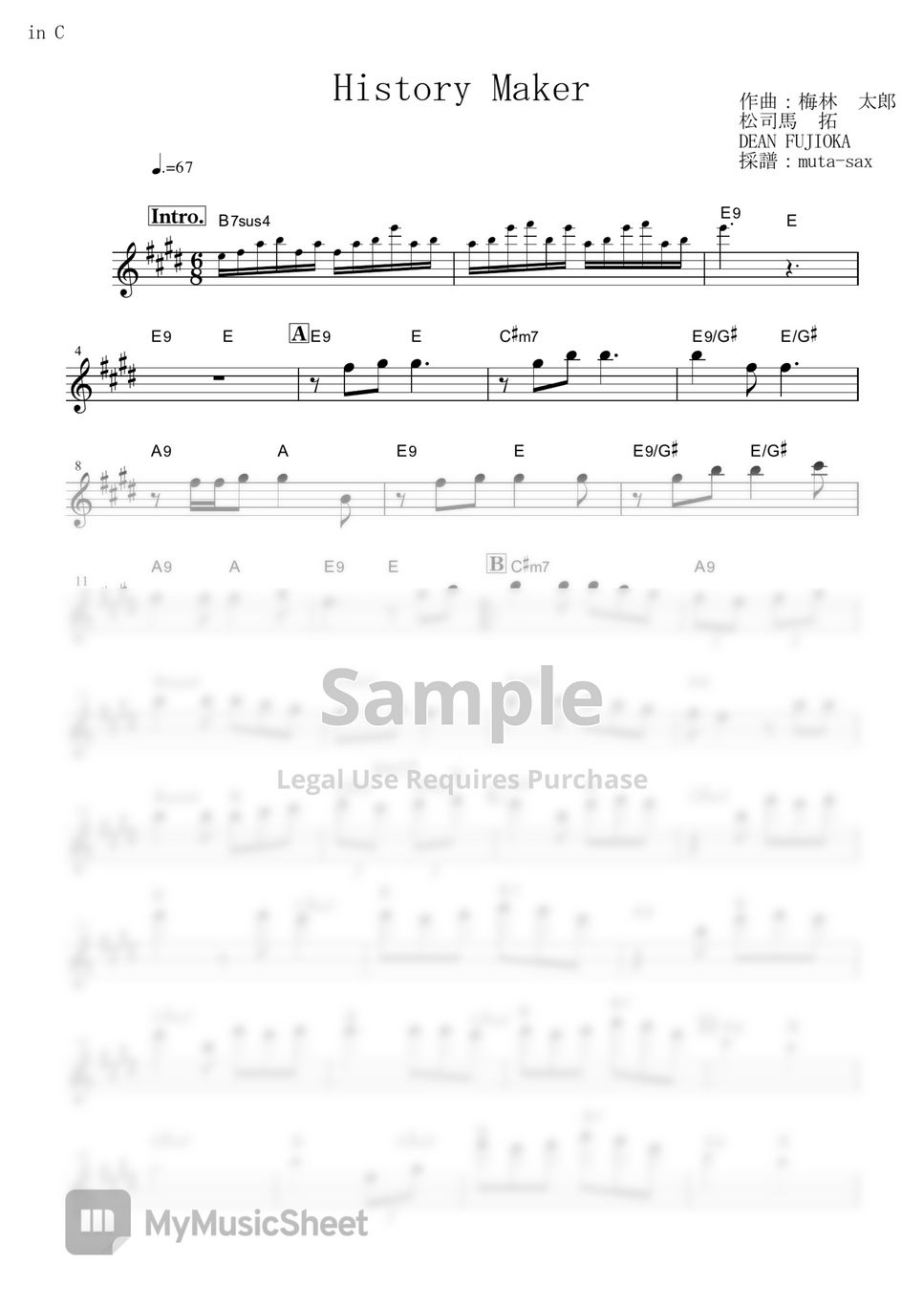 Yuri!!! On ICE - History Maker (in C) Sheet Music