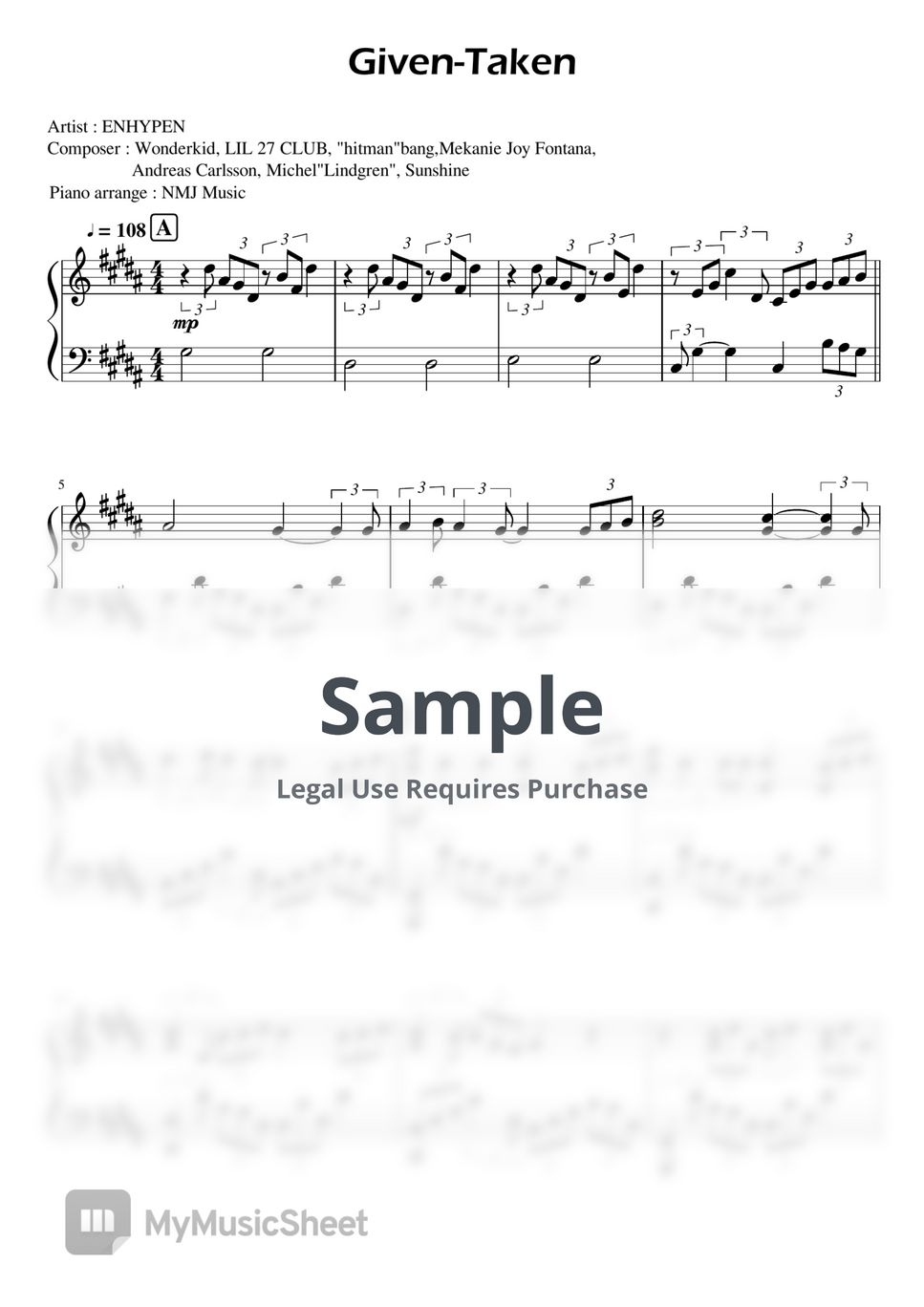 ENHYPEN - Given Taken Sheet Music by NMJ Music