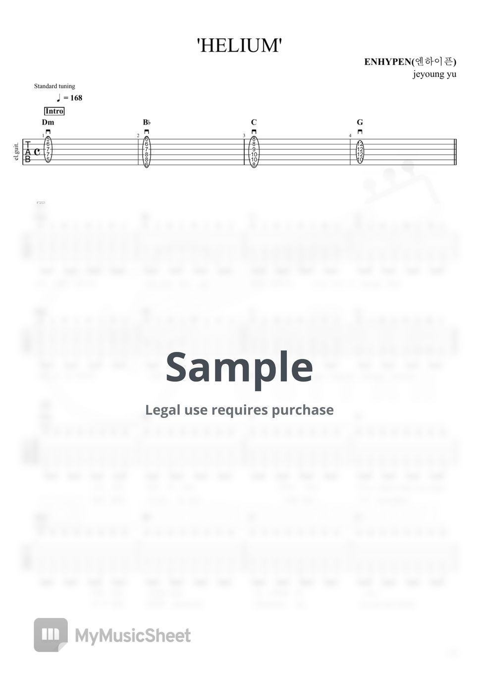 ENHYPEN(엔하이픈) - 『Helium』 (guitar cover) Sheet Music by jeyoung yu