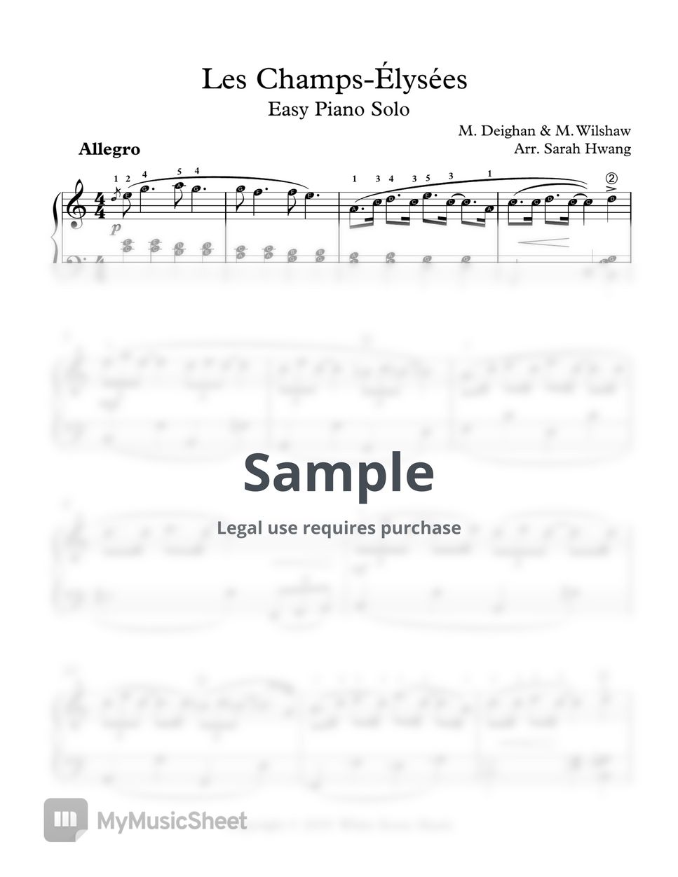 Song by Joe Dassin - Les Champs-Elysées (Arranged for Piano) Sheets by ...