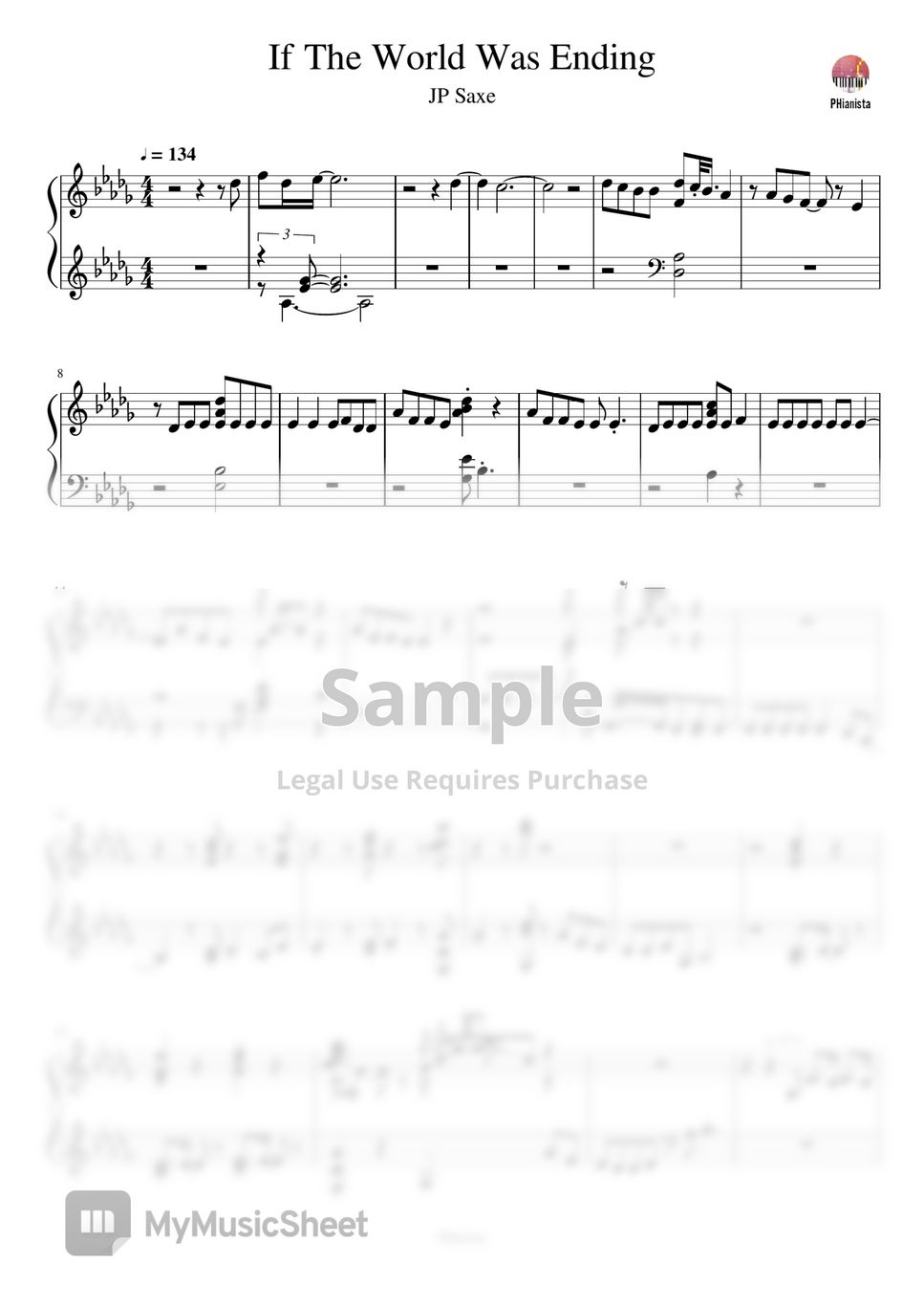 JP Saxe - If The World Was Ending Sheets