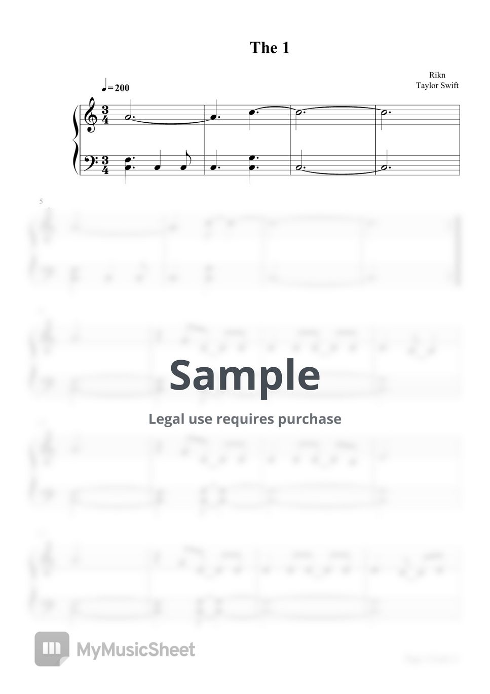 Taylor Swift - The 1 (Taylor Swift) Sheet Music by Yilun