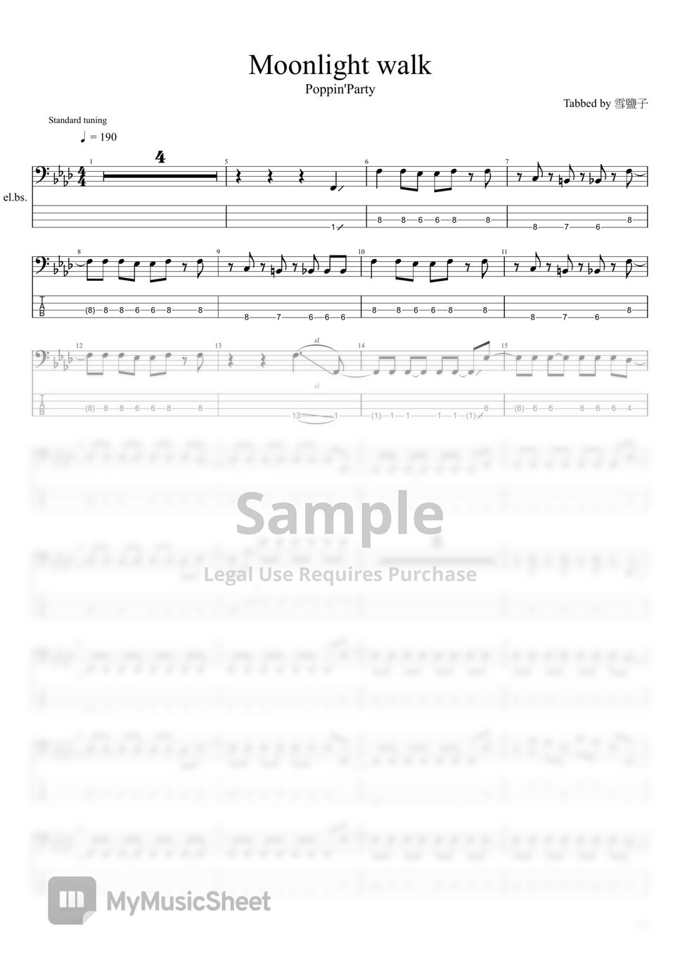 Poppin’Party - Moonlight Walk (game size) 악보 by 雪鹽子