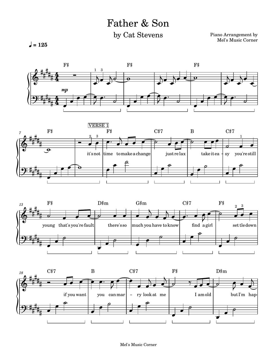 Cat Stevens - Father & Son (piano sheet music) แผ่น by Mel's Music Corner
