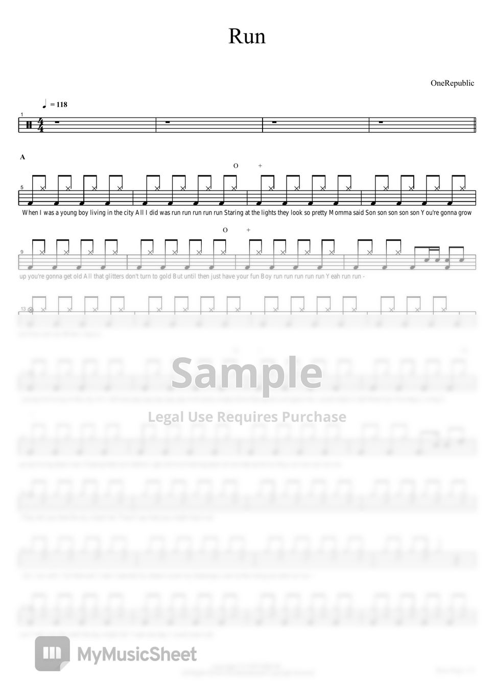 OneRepublic - Run Sheets by COPYDRUM