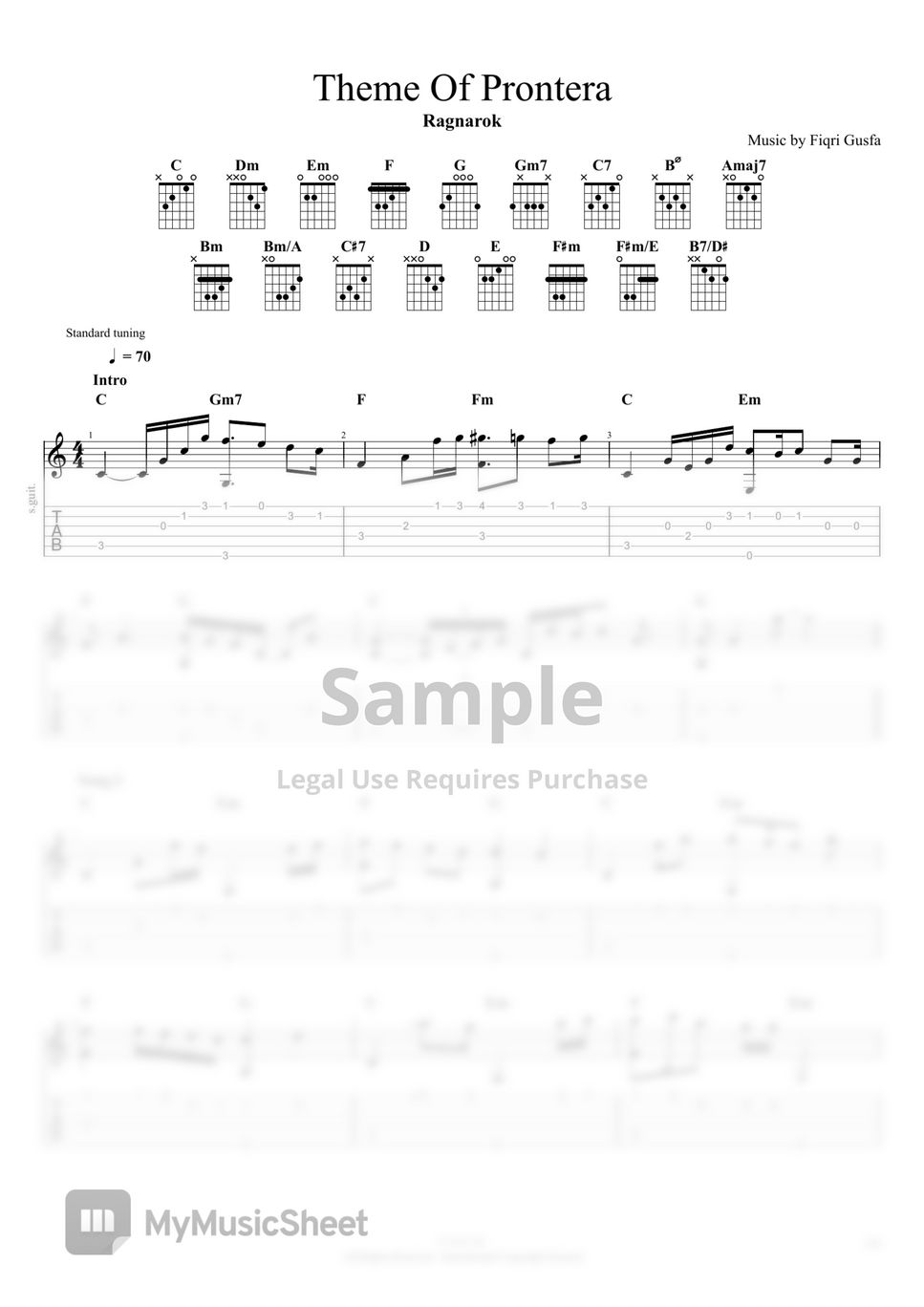 Ragnarok - Theme Of Prontera Tab + 1pentagramma by Fiqri Gusfa