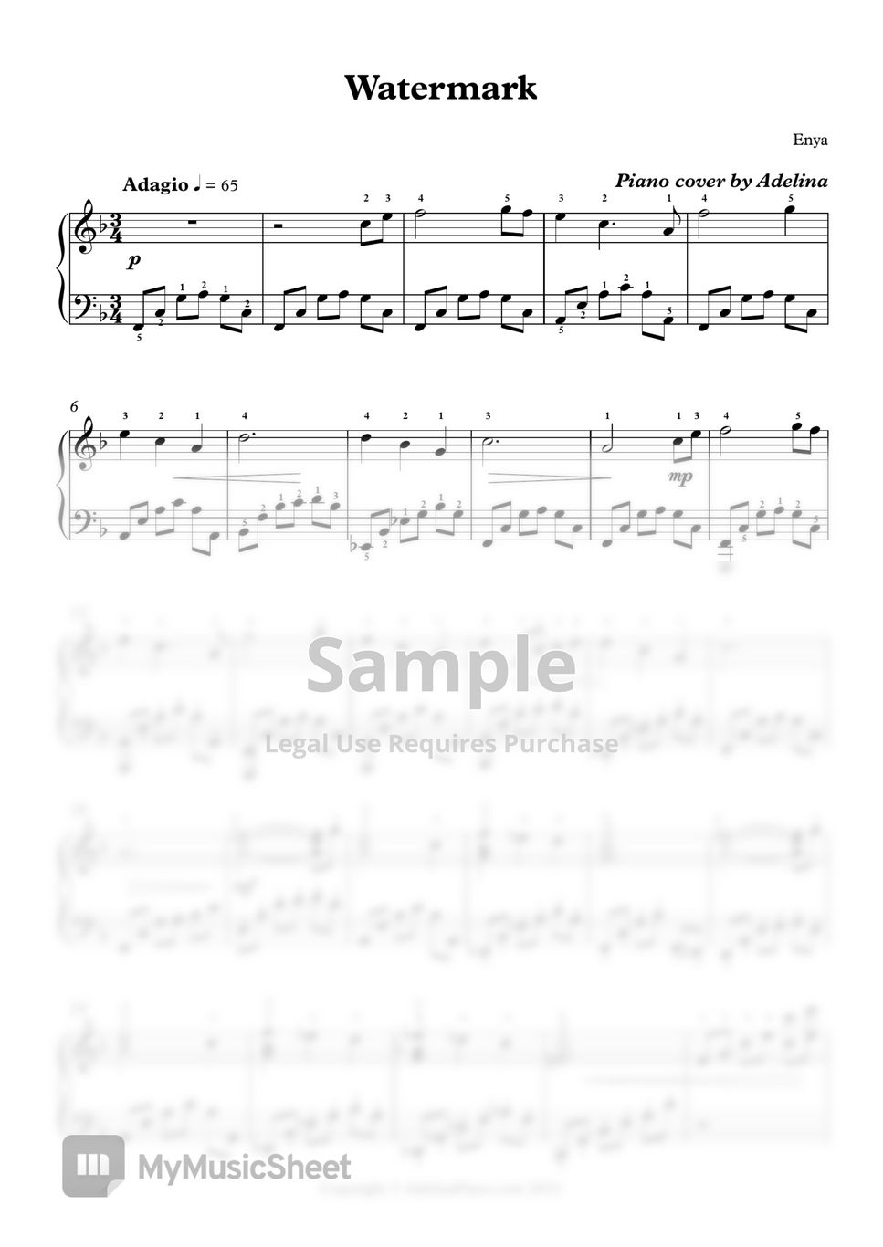 Enya - Watermark Sheet Music by Adelina Piano