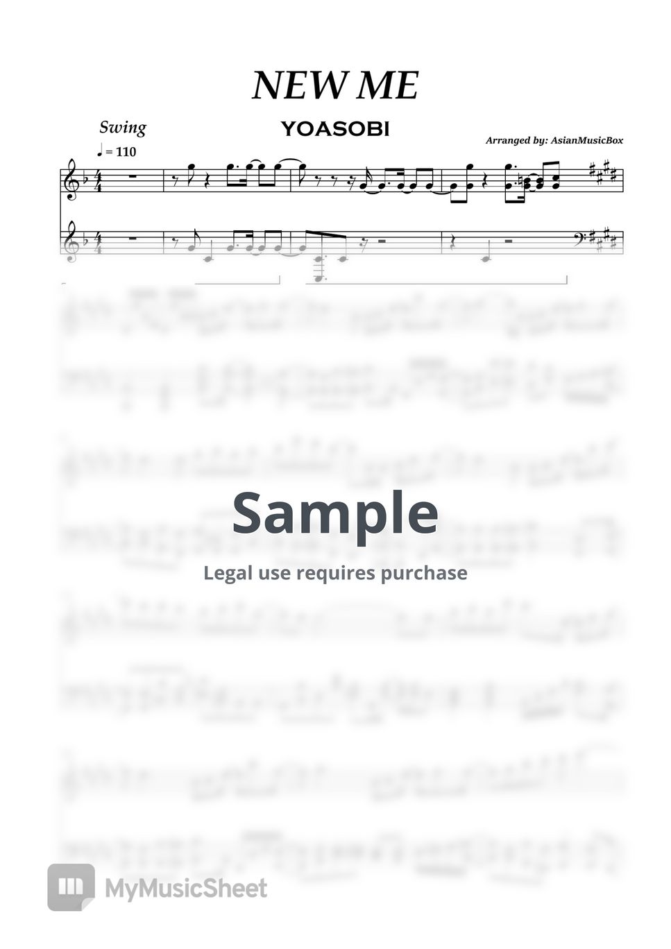 YOASOBI - 'New me' (Sheet, MIDI, MultiTracks & WAV) Sheets by AsianMusicBox