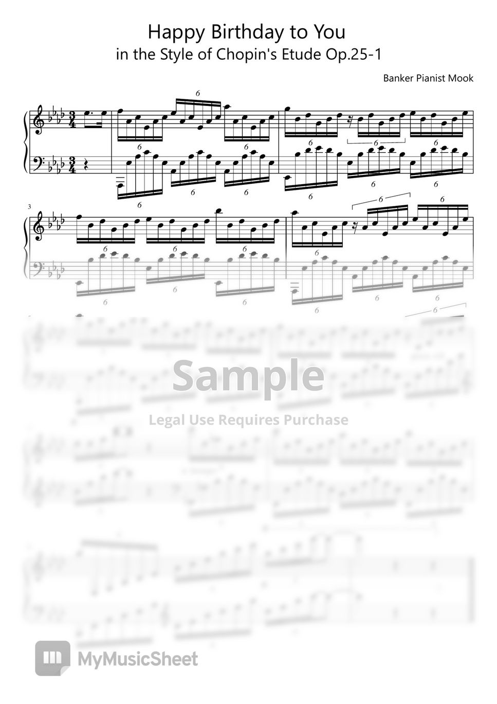 Banker Pianist Mook - Happy Birthday to You in the Style of Chopin's Etude Op.25-1 악보