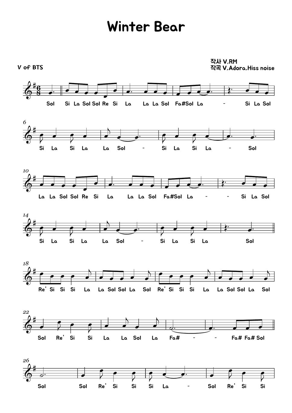 BTS V - Winter Bear [Flauta Sheet] نوتة
