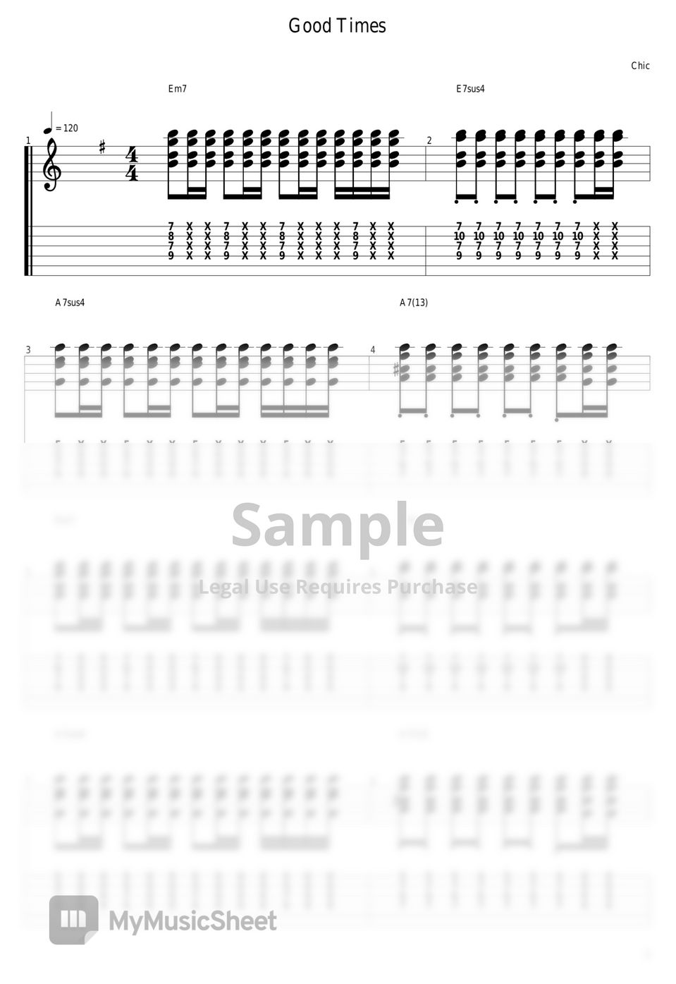 Chic - Good Times タブ + 五線譜 by guitar cover with tab