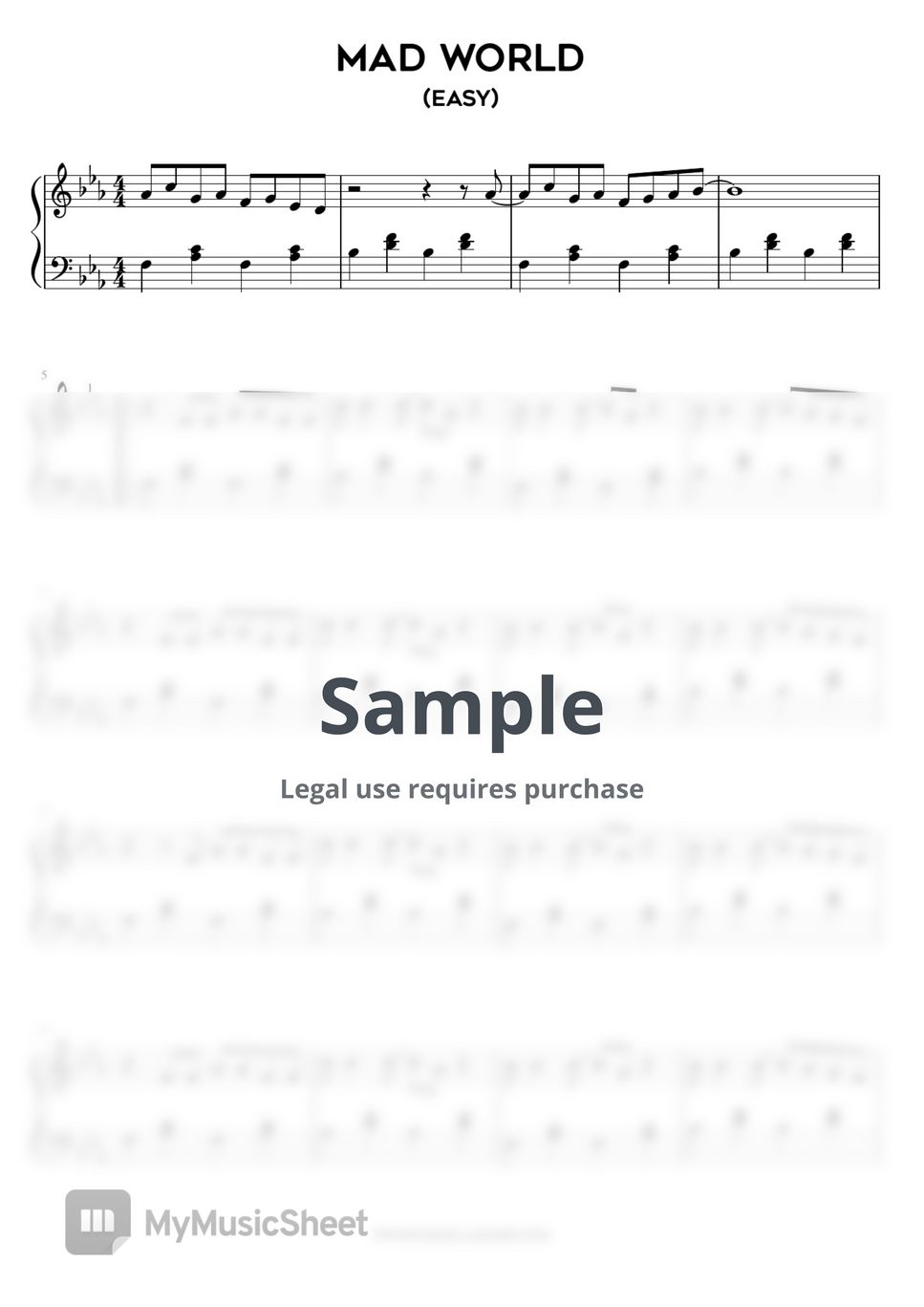 Tears For Fears - Mad World Sheets by Pianolla Muse