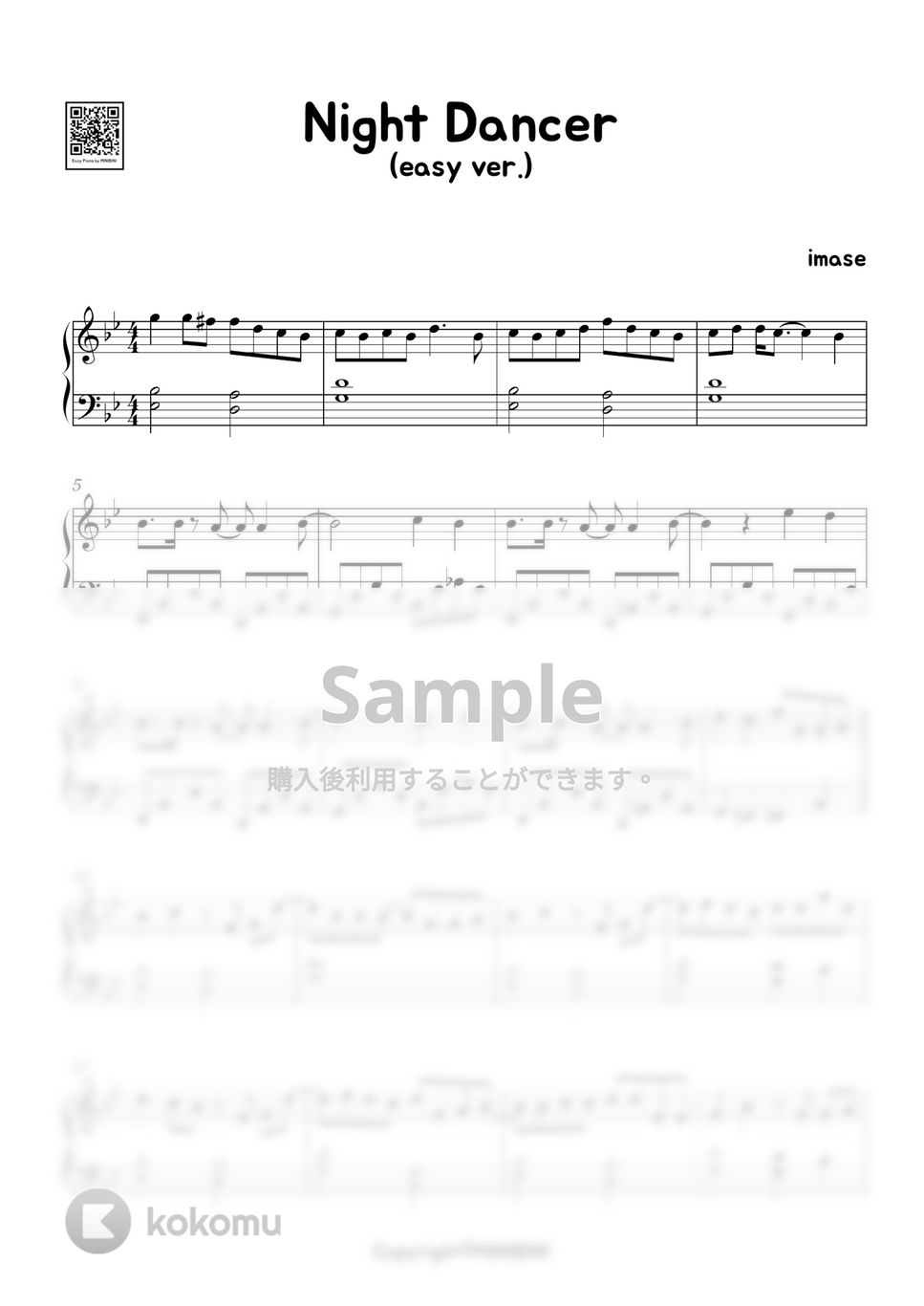 imase - Night Dancer 楽譜 by MINIBINI