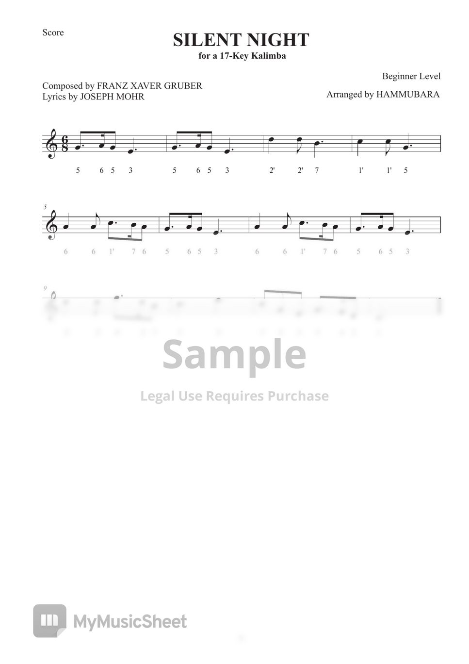 Christmas Carol - Silent Night EASY (kalimba) Hoja by Hammubara