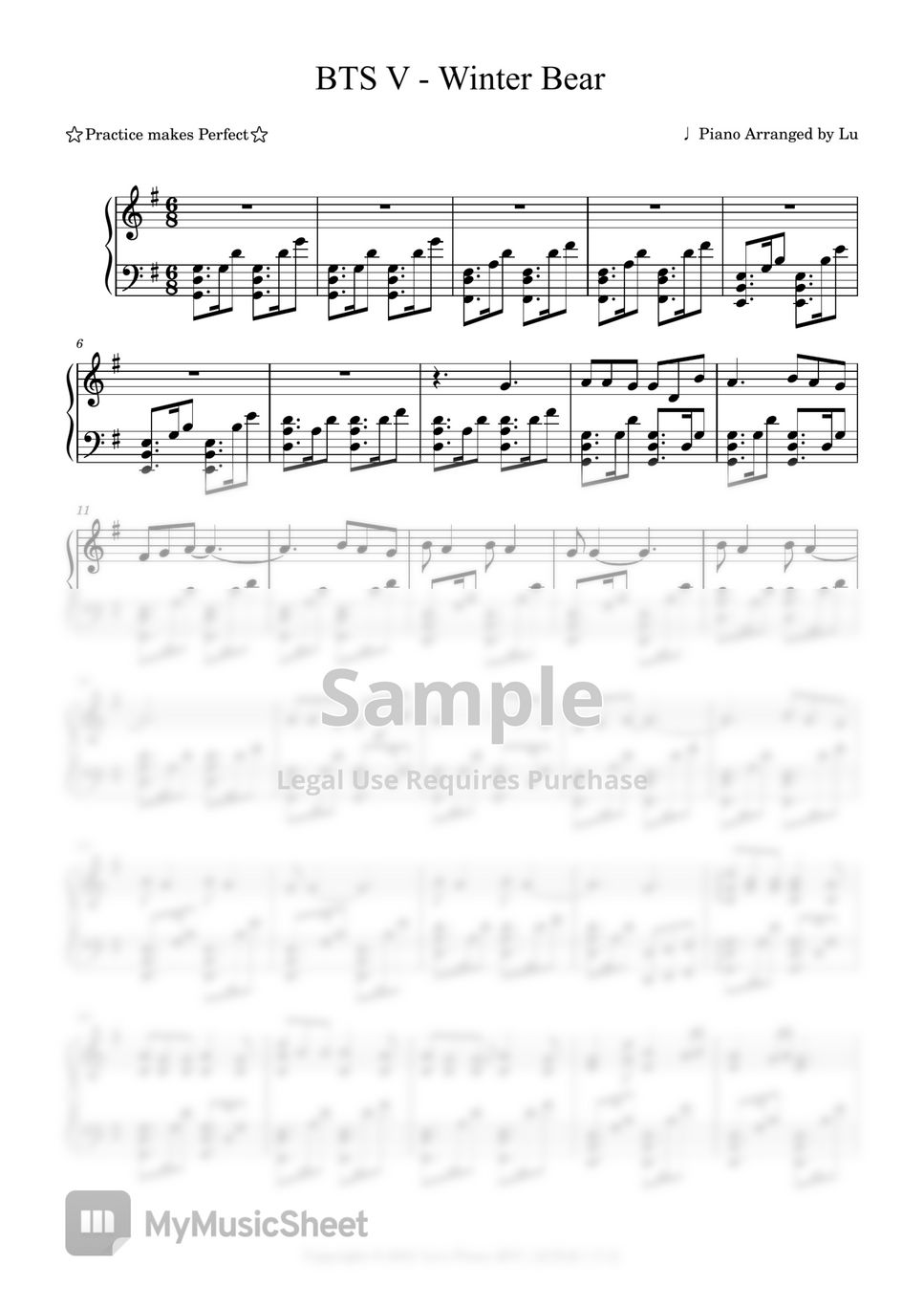 BTS V - Winter Bear 樂譜 by Lu's Piano