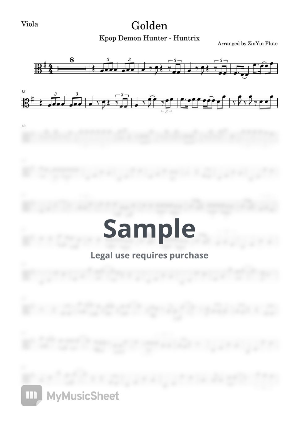 Huntr/x - Huntrix - Golden from KPop Demon Hunters (Viola) Sheet Music by ZinYin