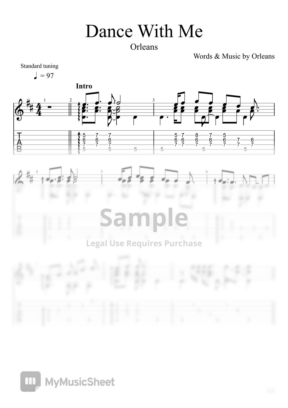 Orleans - Dance With Me (Fingerstyle) Sheet Music by u3danchou