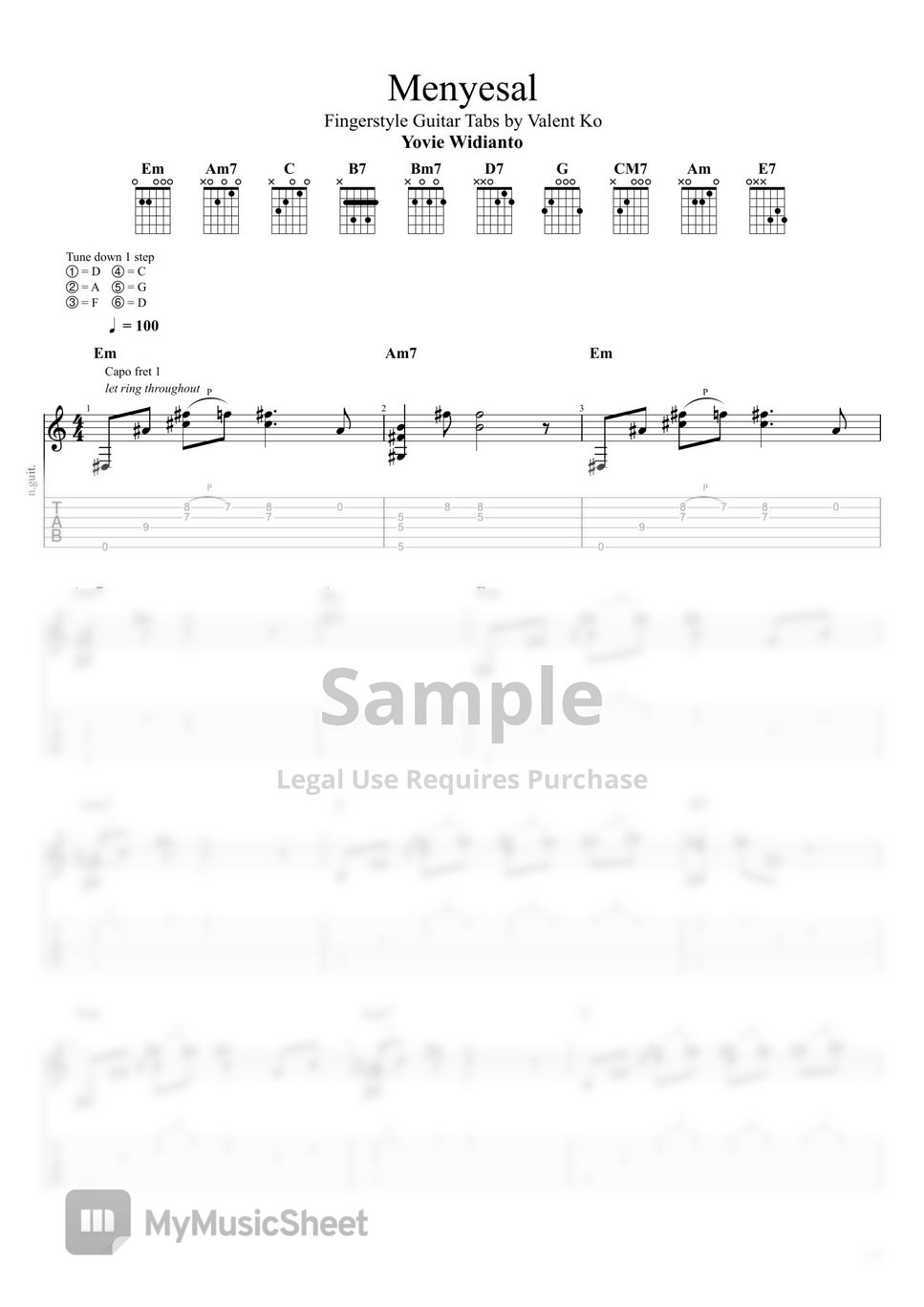 Yovie Widianto - Menyesal Sheets by Valent Ko