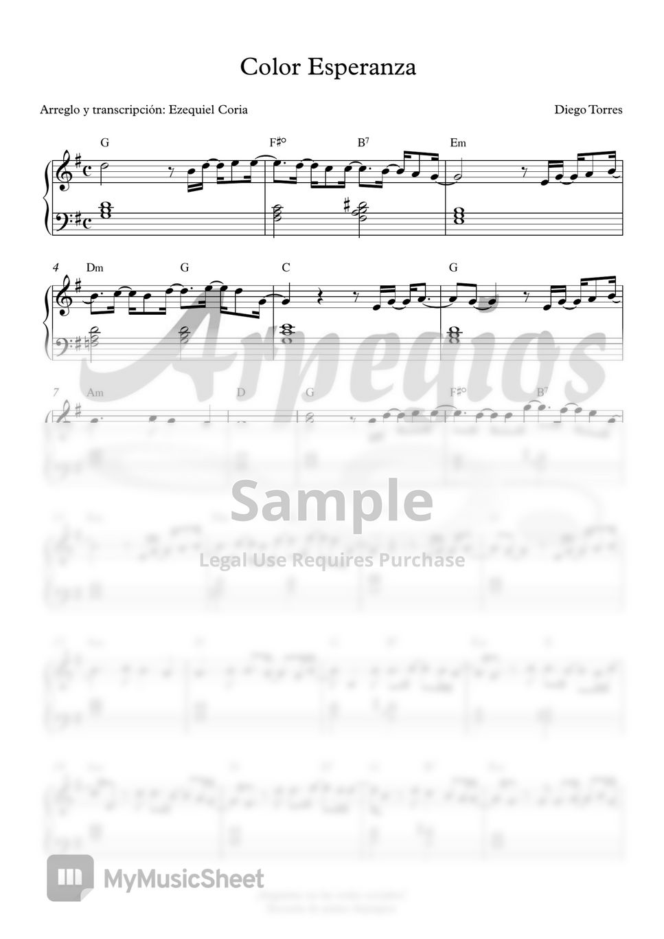 Diego Torres - Color Esperanza Sheet Music by Ezequiel Coria