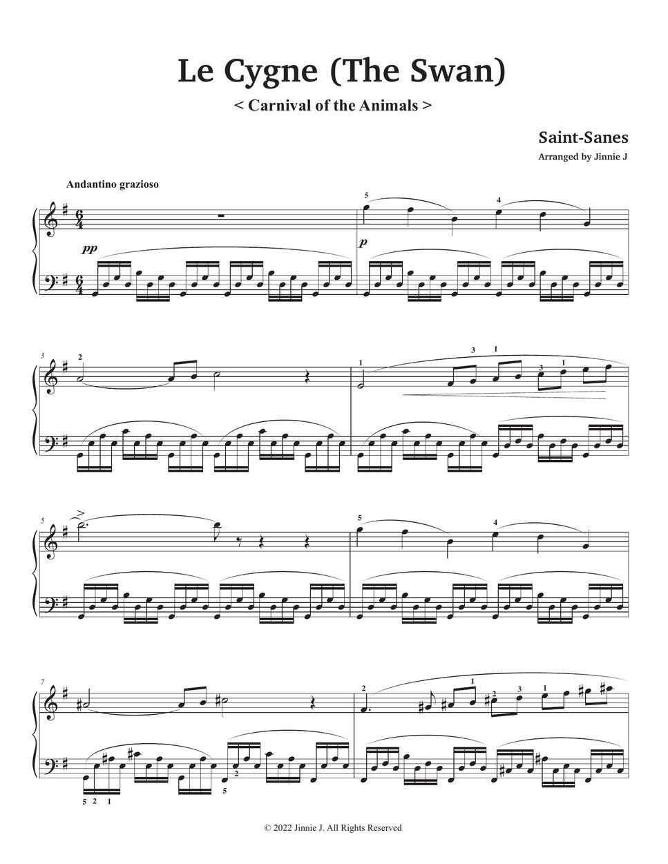 Saint-Saens - Le Cygne (The Swan) 楽譜 by Jinnie J