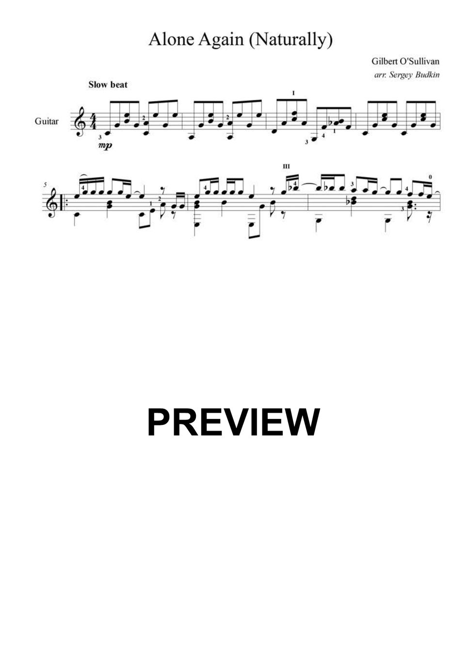 Gilbert O'Sullivan - Alone Again (Naturally) Sheet by Buddy_King