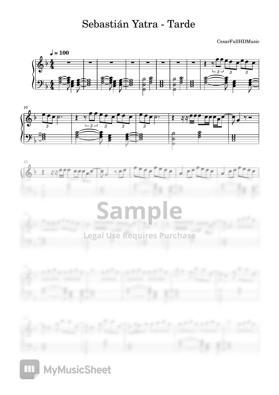 Sebastián Yatra - Tarde Sheet Music