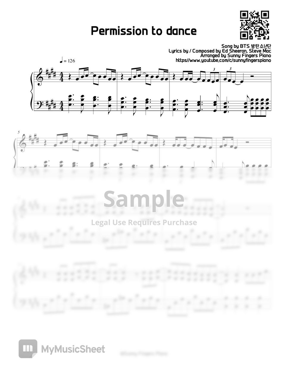 BTS - Permission to dance (Original) 악보 by Sunny Fingers Piano