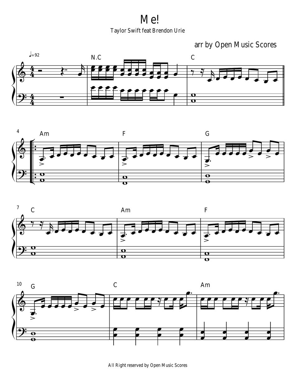 Taylor Swift - Me!( Very Easy Version) Sheets by Open Music Scores