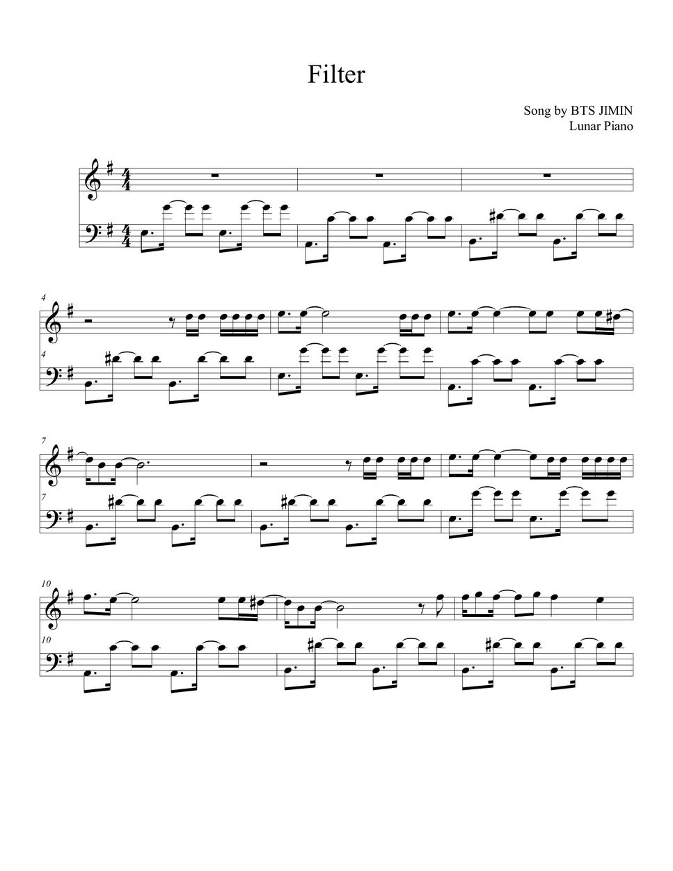 BTS JIMIN - Filter (+ East key) Sheets by Lunar Piano