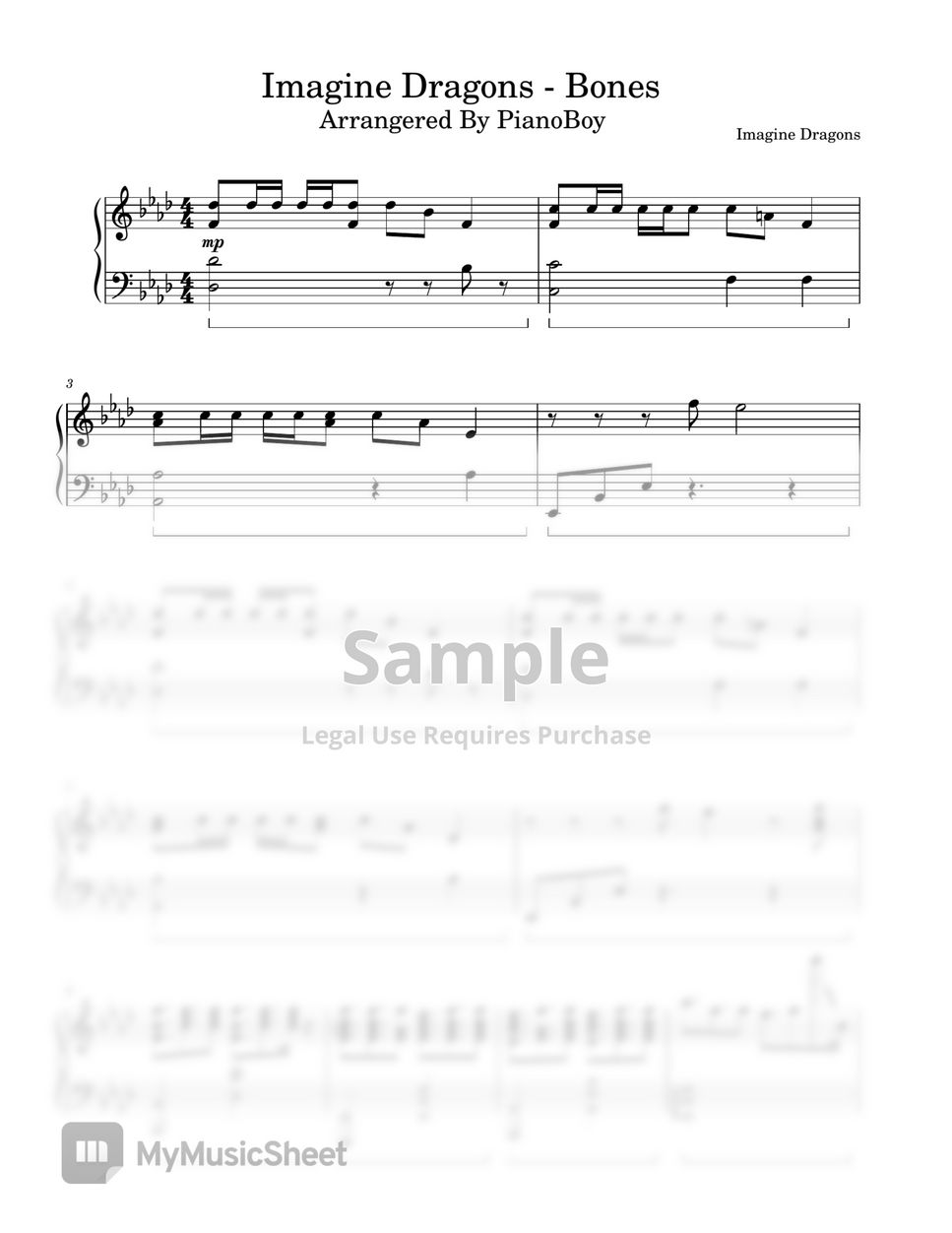 Imagine Dragons - Imagine Dragons - Bones (PianoSolo) Sheet Music by ...