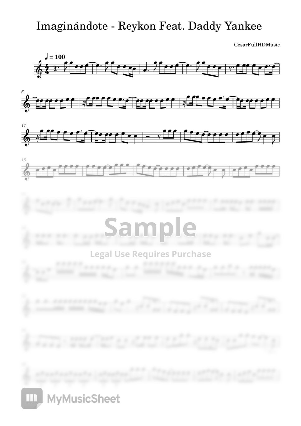 Reykon Feat. Daddy Yankee - Imaginándote Sheet Music