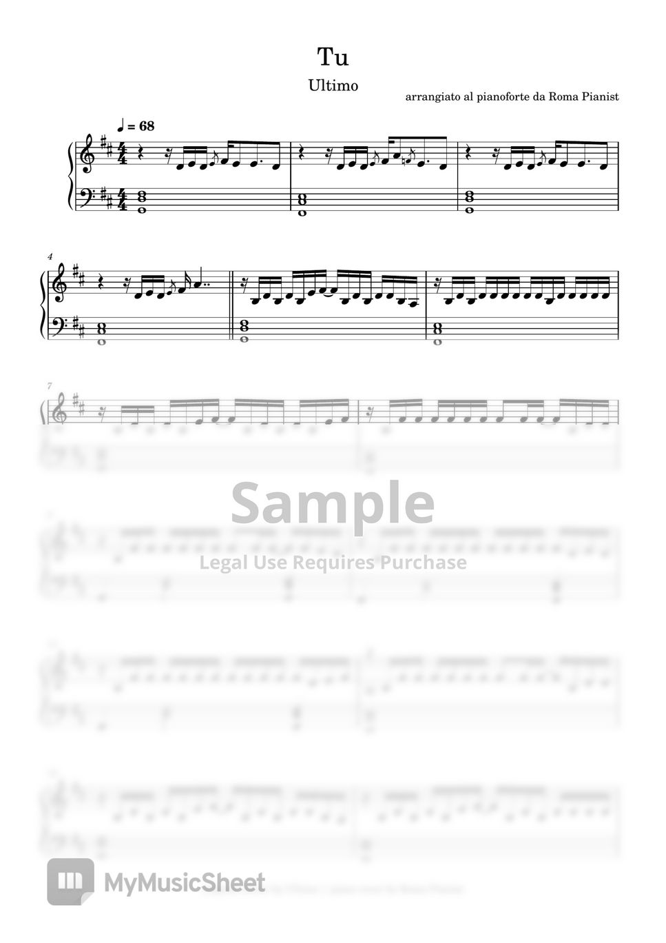 Ultimo - Tu Sheets by Roma Pianist