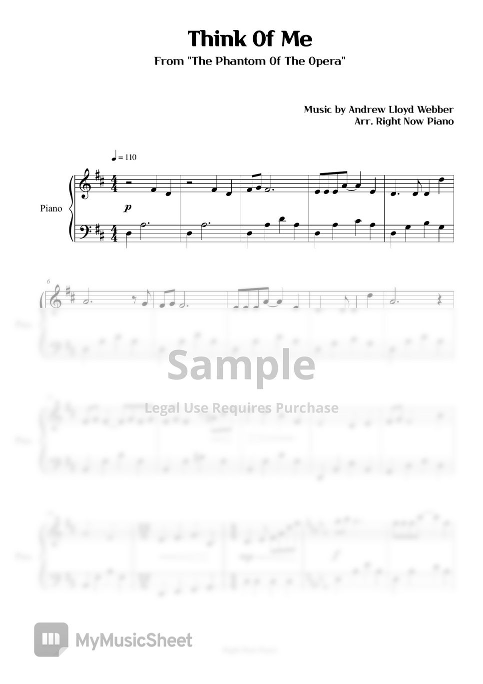 The Phantom Of The Opera - Think of Me Sheet Music by Right Now Piano