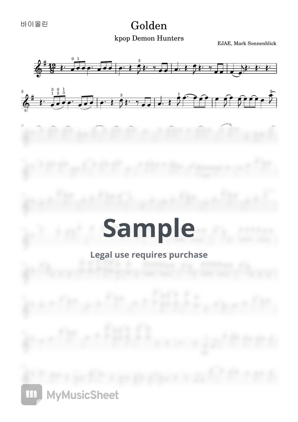 Kpop Demon Hunters - Golden Sheet Music by Emilyviolin