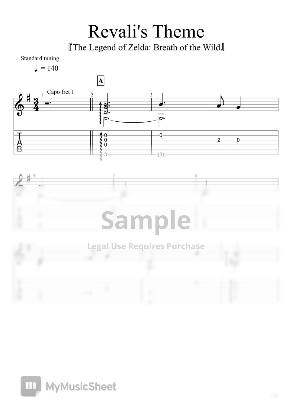 The Legend of Zelda: Breath of the Wild - Revali's Theme (Fingerstyle) 악보 by u3danchou