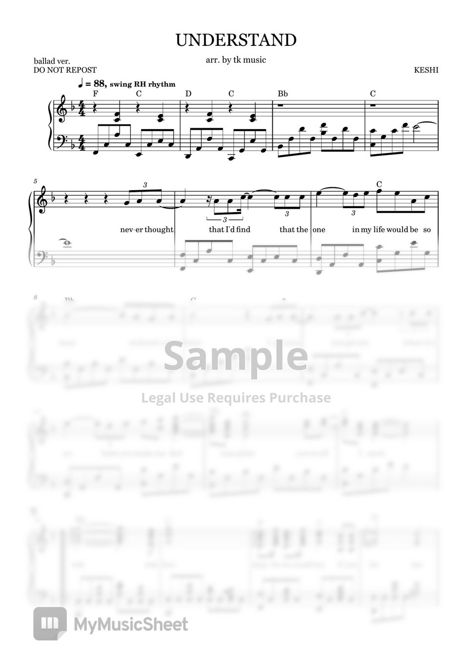 keshi - UNDERSTAND Sheet Music by tk music