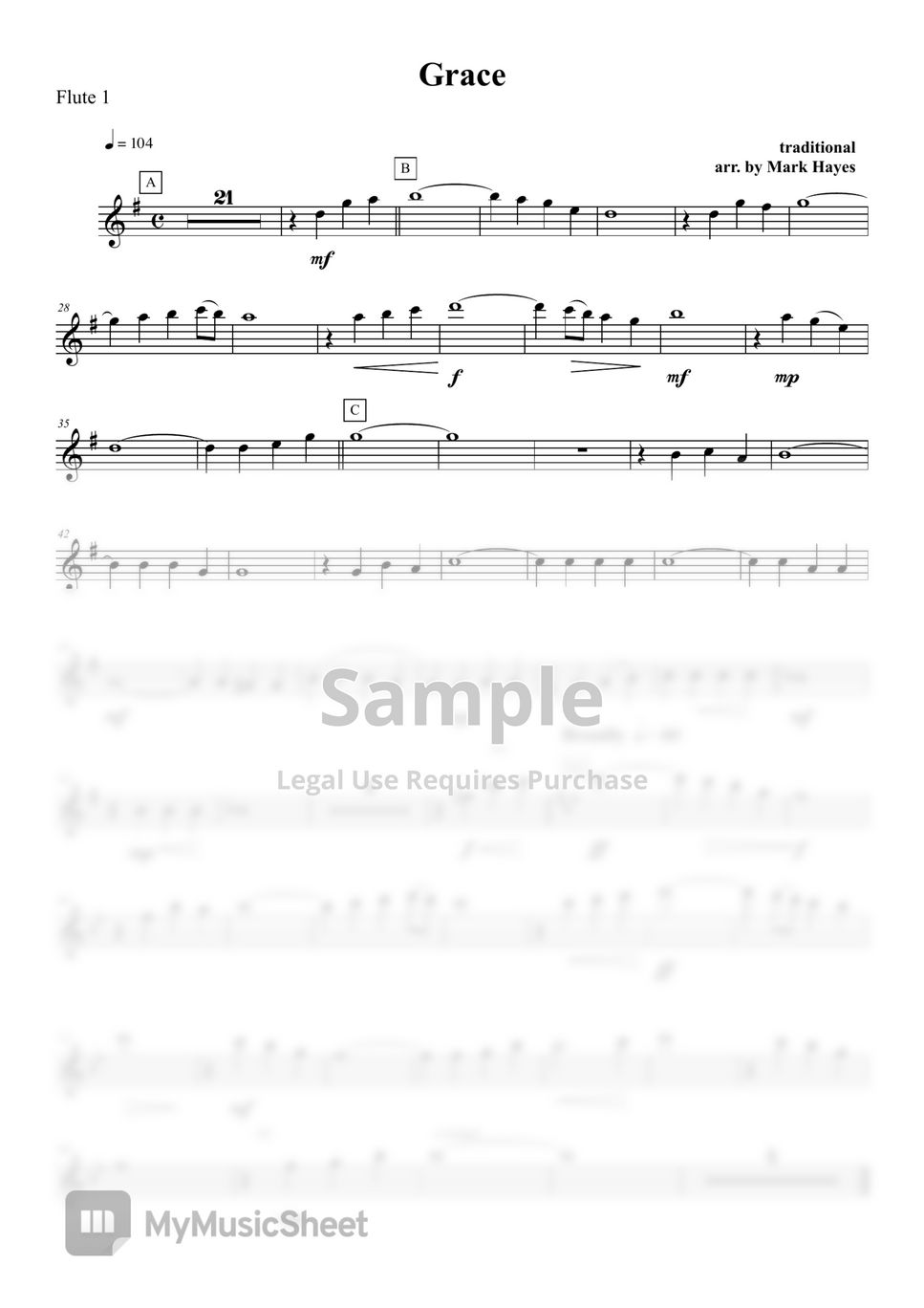 Mark Hayes - Grace ((Fl.1,2,Vn,Vc,Pno)) Sheet by sora Hong