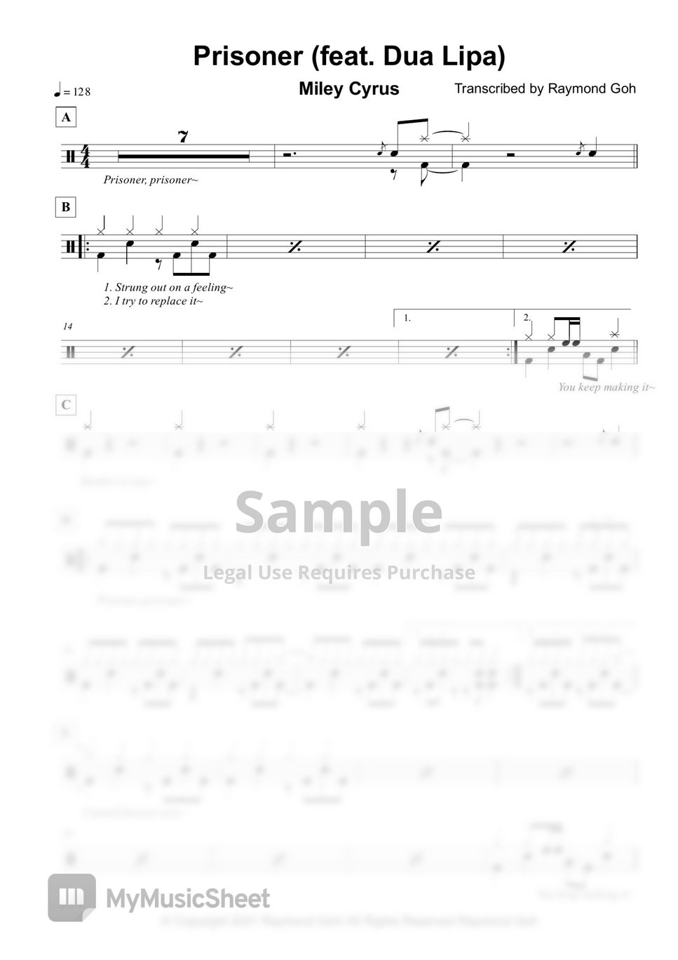 Miley Cyrus ft. Dua Lipa - Prisoner Sheets by Raymond Goh