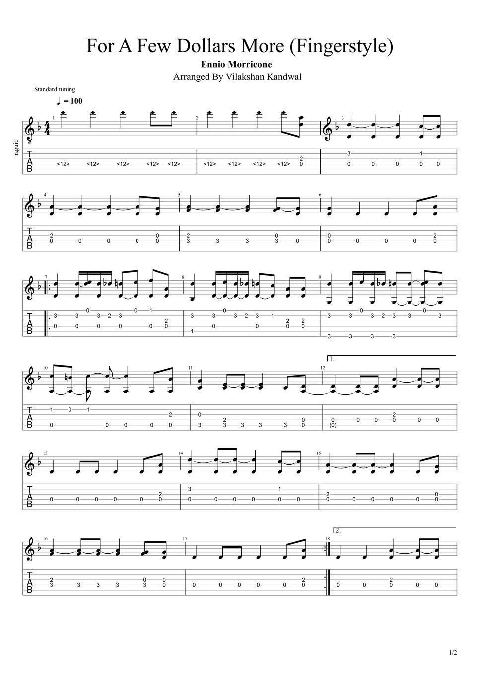 Ennio Morricone - For a Few Dollars More Theme TAB by Vilakshan kandwal