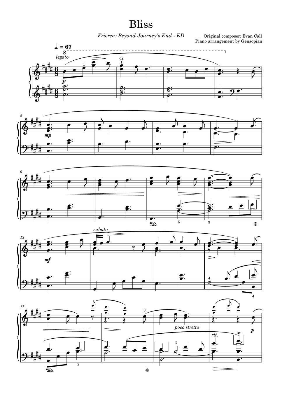 Frieren: Beyond Journey's End - Bliss (piano arr.) Partition musicale by Gensopian