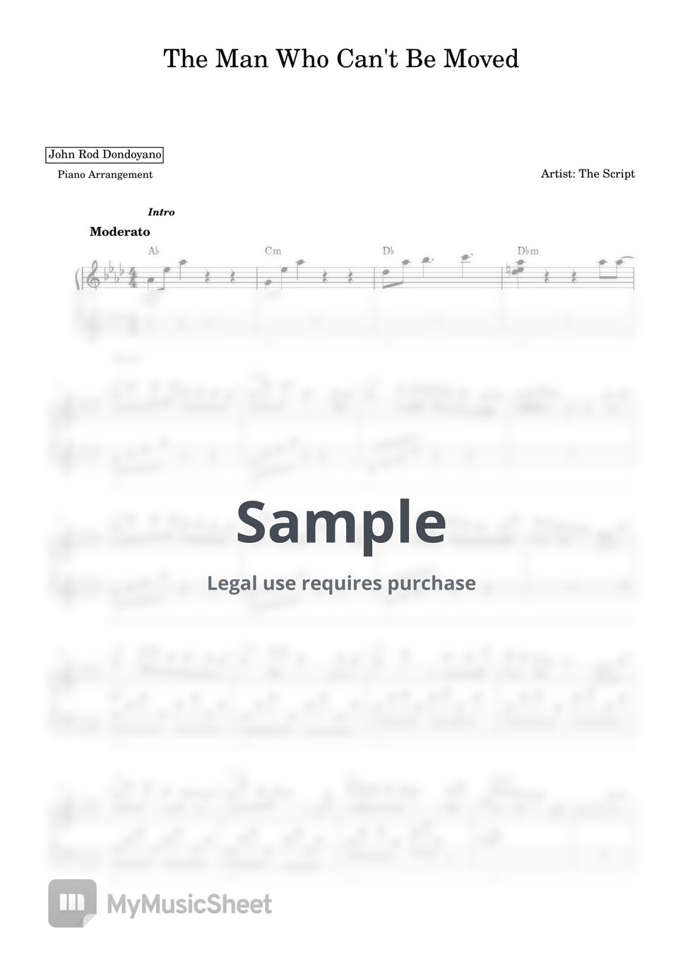 The Script - The Man Who Can't Be Moved (PIANO SHEET) 악보 by John Rod ...