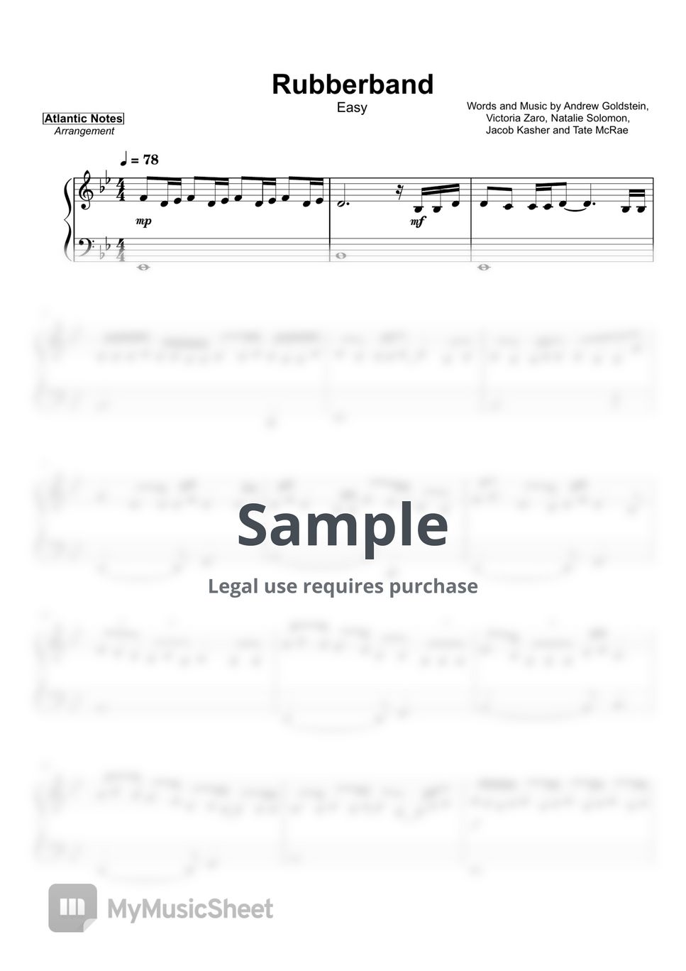 Tate McRae - Rubberband Sheet Music by Atlantic Notes