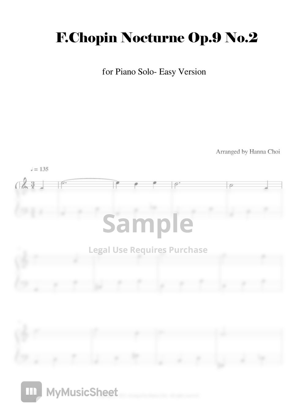 F. Chopin - Nocturne Op.9 No.2 쇼팽 녹턴 (Easy Piano solo) Sheets by Hanna