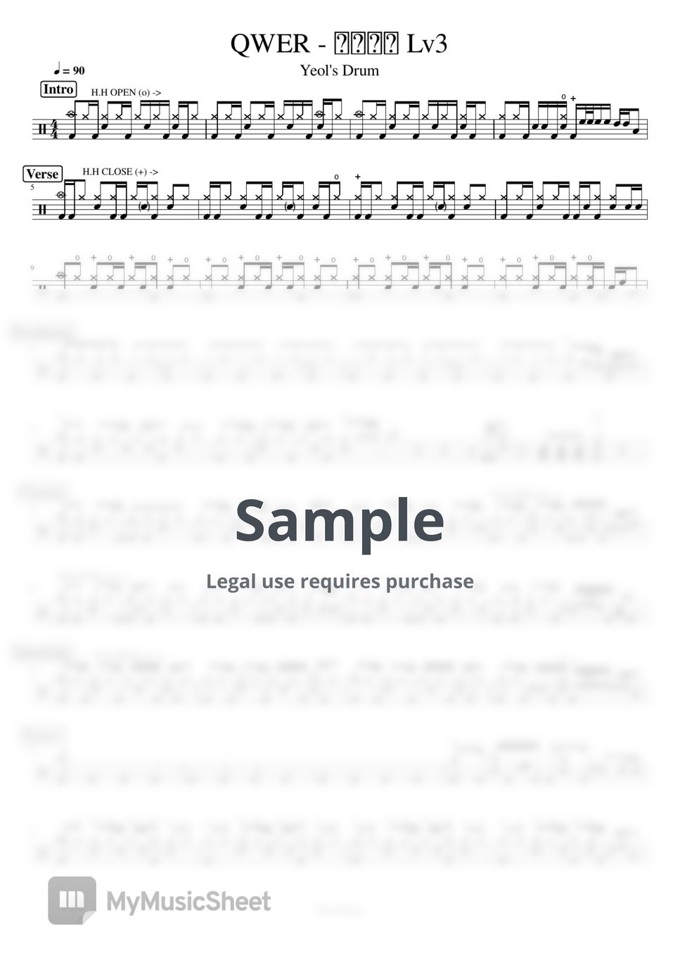 QWER - 불꽃놀이 (Lv3) Sheet Music by yeols drum