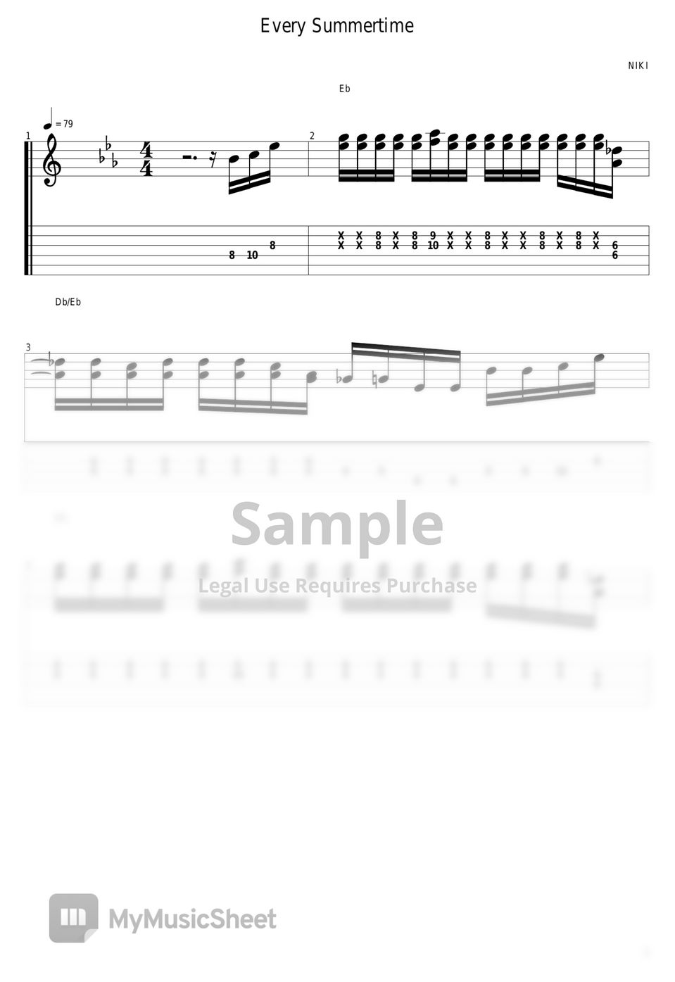 NIKI - Every Summertime タブ + 五線譜 by guitar cover with tab