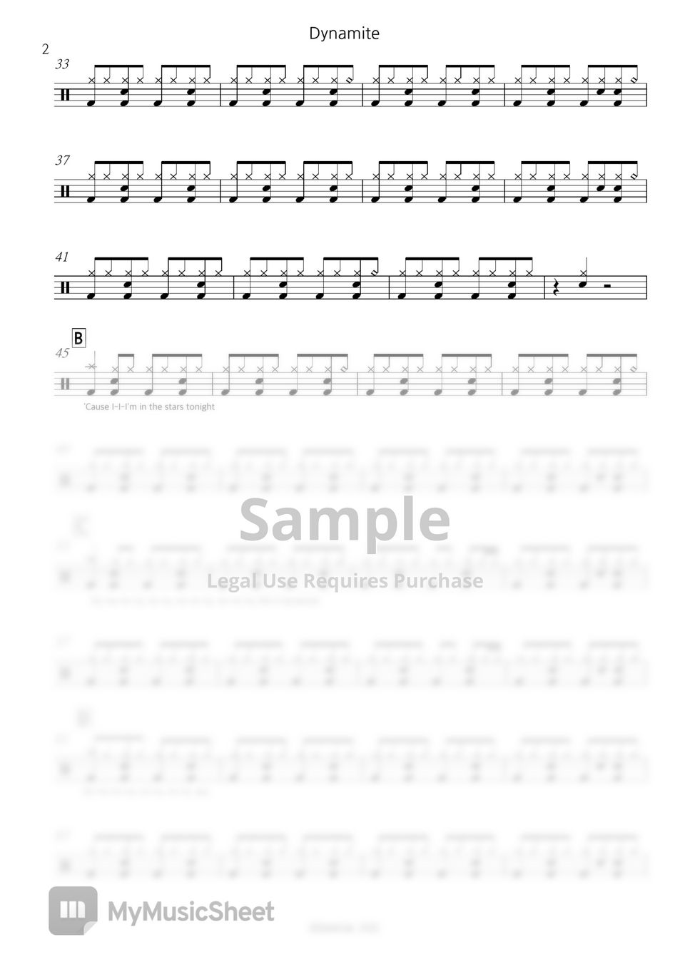 BTS - Dynamite (Easy) Sheets by DrumCore